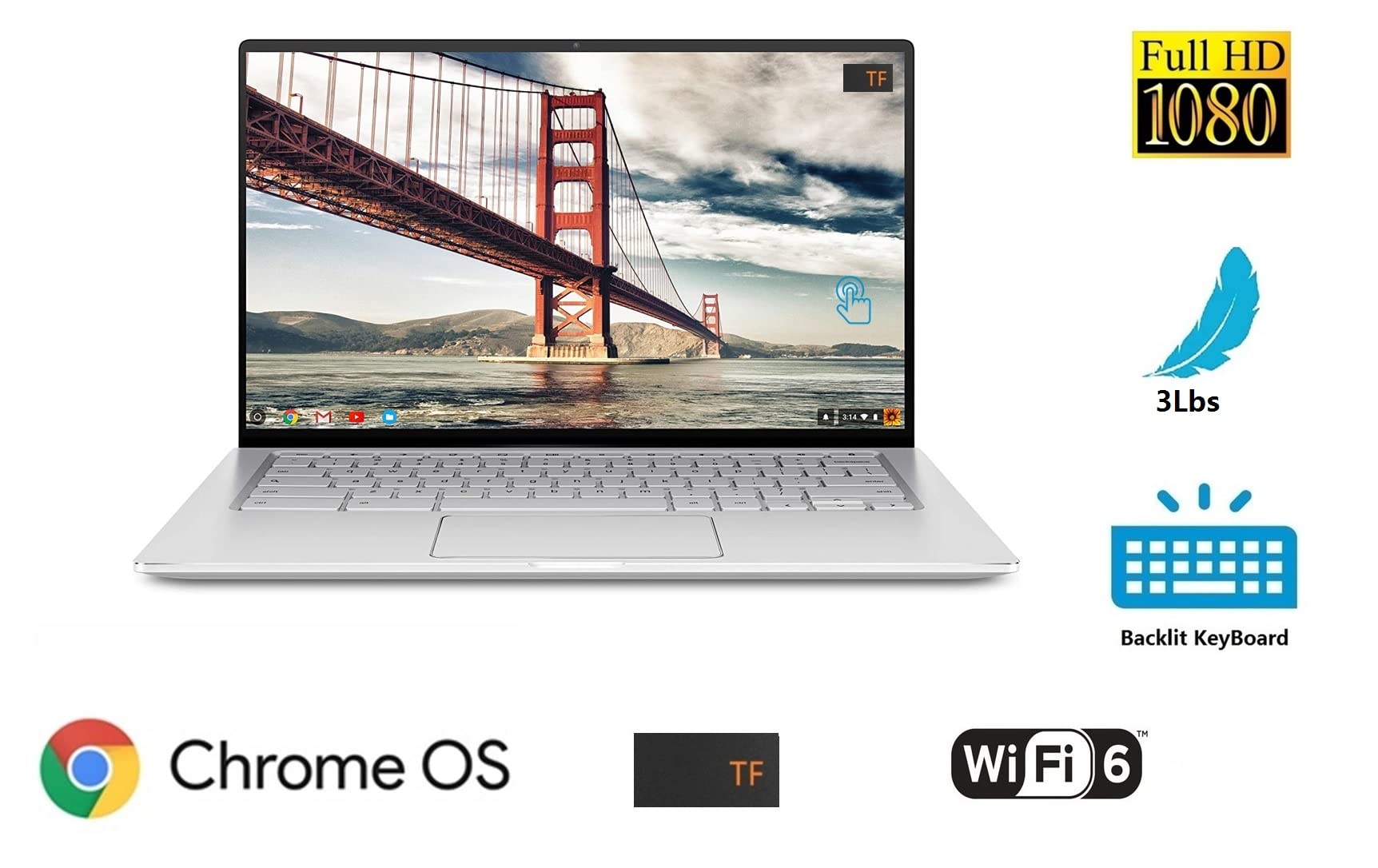 ASUS 2023 Newest Flip C433 UltraSlim Clamshell Convertible Chromebook: 14" FHD Touch Display, Intel Core M3, 8GB RAM, 128GB eMMC, Intel UHD Graphics, Backlit-KYB, USB-C, Wifi6, Webcam, Chrome OS, T.F