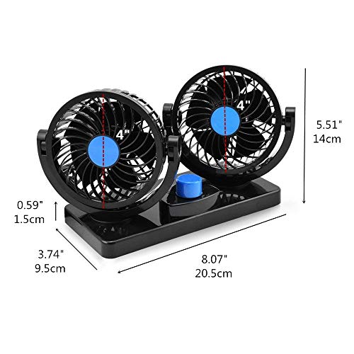 Electric Car Cooling Fan, Dual Head 12V 360 Degree Rotatable for Auto Truck Vehicle Boat