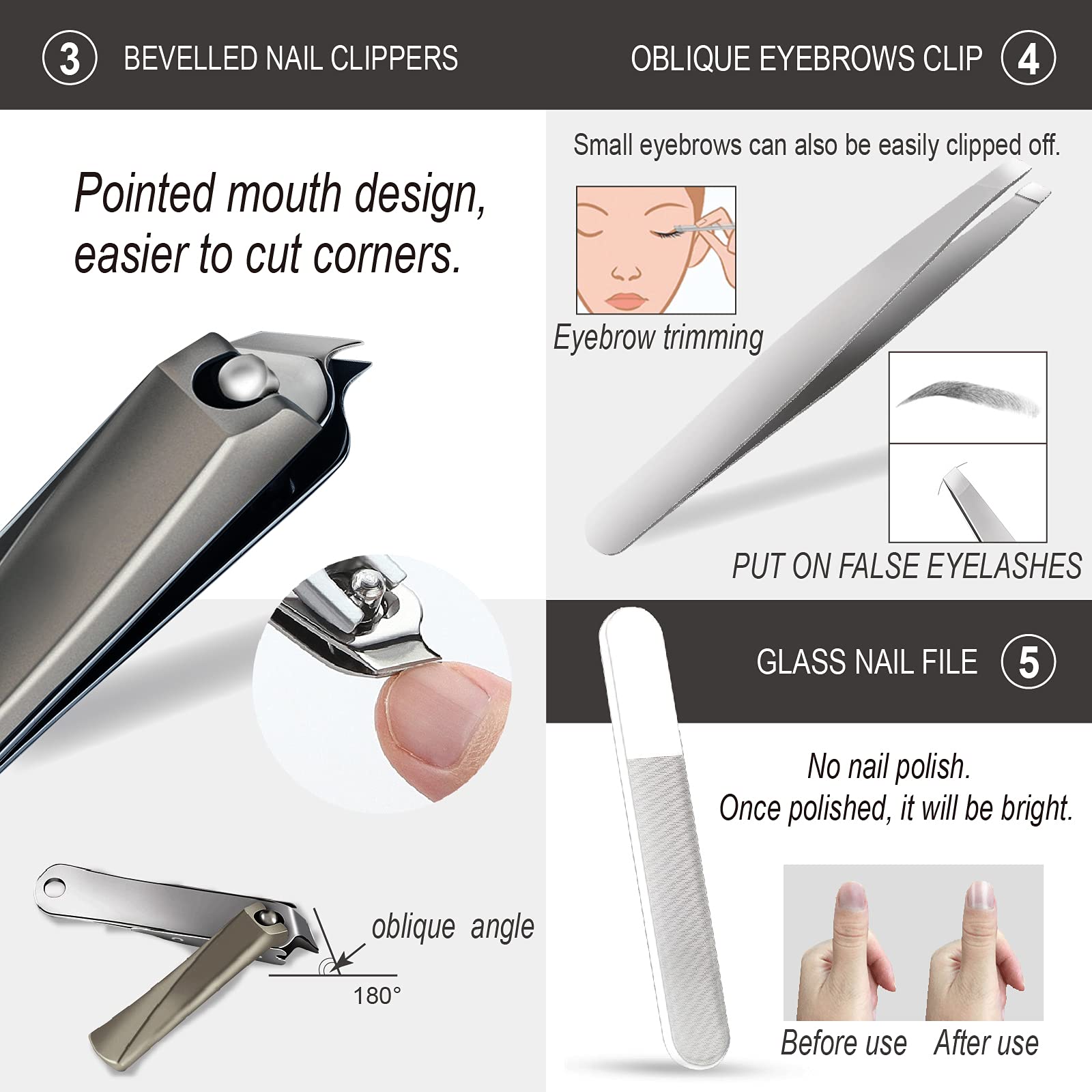 diaoyudao Personal care Large Nail Clippers 8-piece Set (gray), 6.125x4.375x1.25 Inch