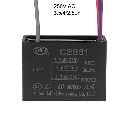 uxcell Ceiling Fan Capacitor CBB61 3.5/4/2.5uF 250V AC 4 Wires Metallized Polypropylene Film Capacitor 47x34x22mm for Electric Fan Pump Motor Generator 2Pcs
