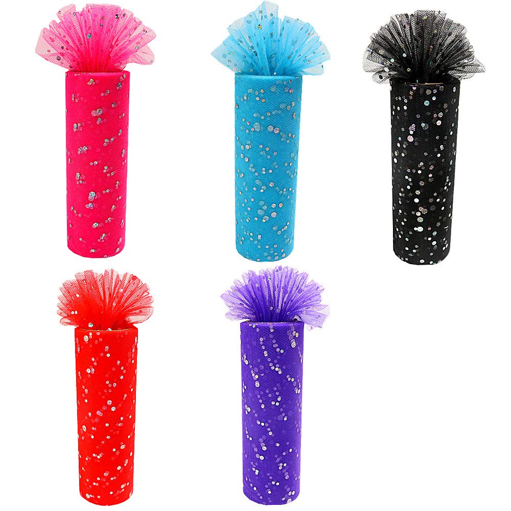 Yuanchuan Laser Sequin Glitter Tulle Rolls 6 inch x 10 Yards (30 feet) Black Tulle Rolls Fabric Tutu for DIY Skirts Wedding Gift Wrap Sewing Crafting Bow Bridal Decorations Birthday Party (Black)