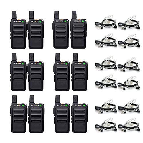 Case of 12, Retevis RT19 Walkie Talkies with Earpiece, Mini Two Way Radio Rechargeable,0.7 Inches Thick, Metal Clip, for Adults Commercial Restaurant Healthcare