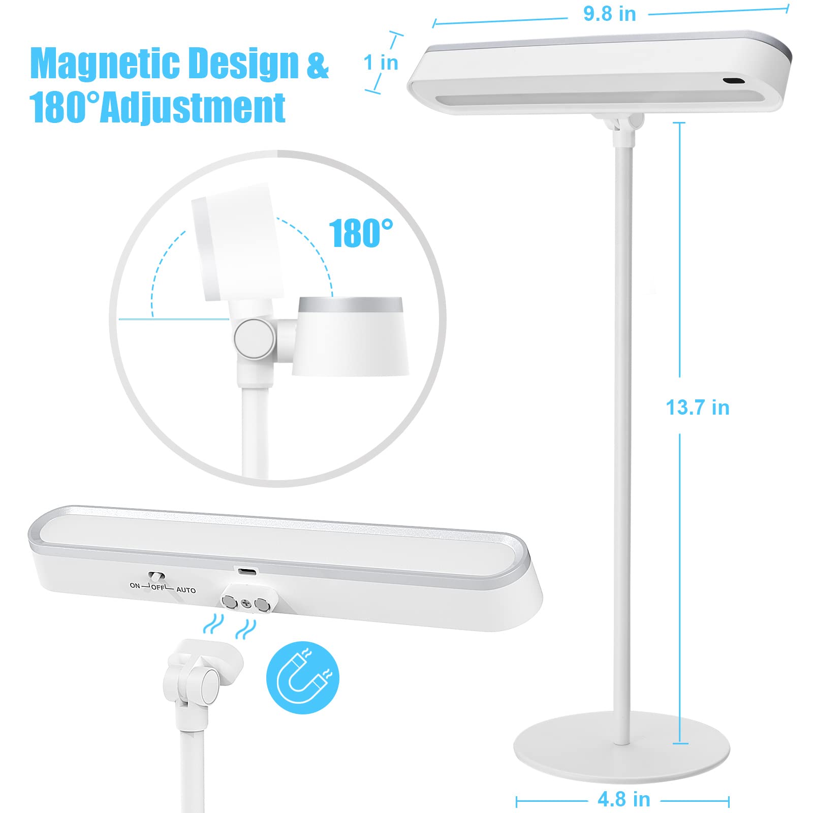 BEYONDOP LED Desk Lamp for Home Office, Magnetic Lights with 1800mah Rechargeable Battery, Full Dimmable Reading Lamp, Battery Operated Lights, Eye-Caring Table Lamp for Dorm School Gifts, 4000K