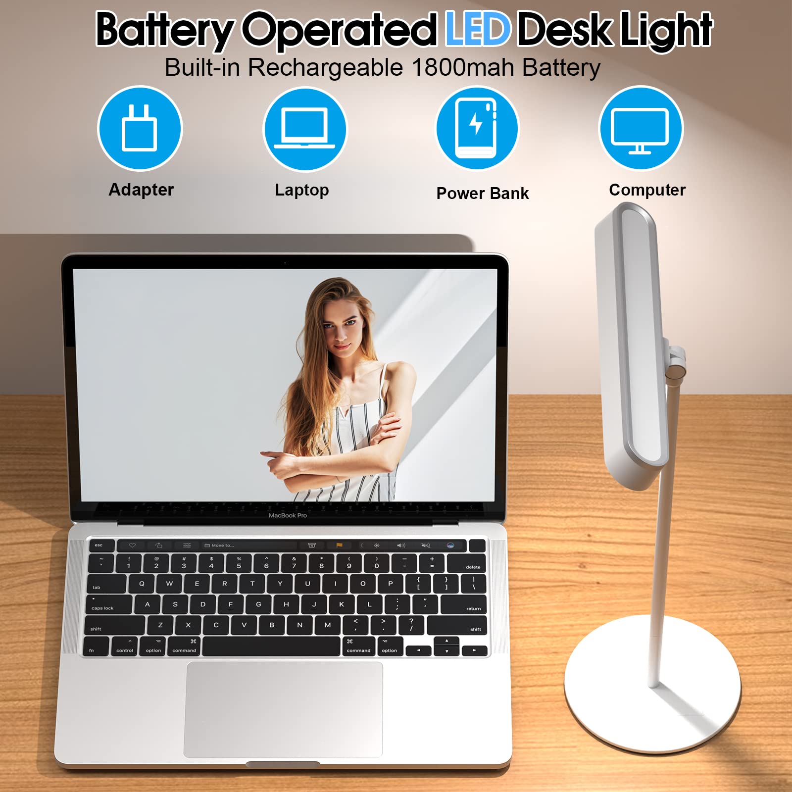 BEYONDOP LED Desk Lamp for Home Office, Magnetic Lights with 1800mah Rechargeable Battery, Full Dimmable Reading Lamp, Battery Operated Lights, Eye-Caring Table Lamp for Dorm School Gifts, 4000K