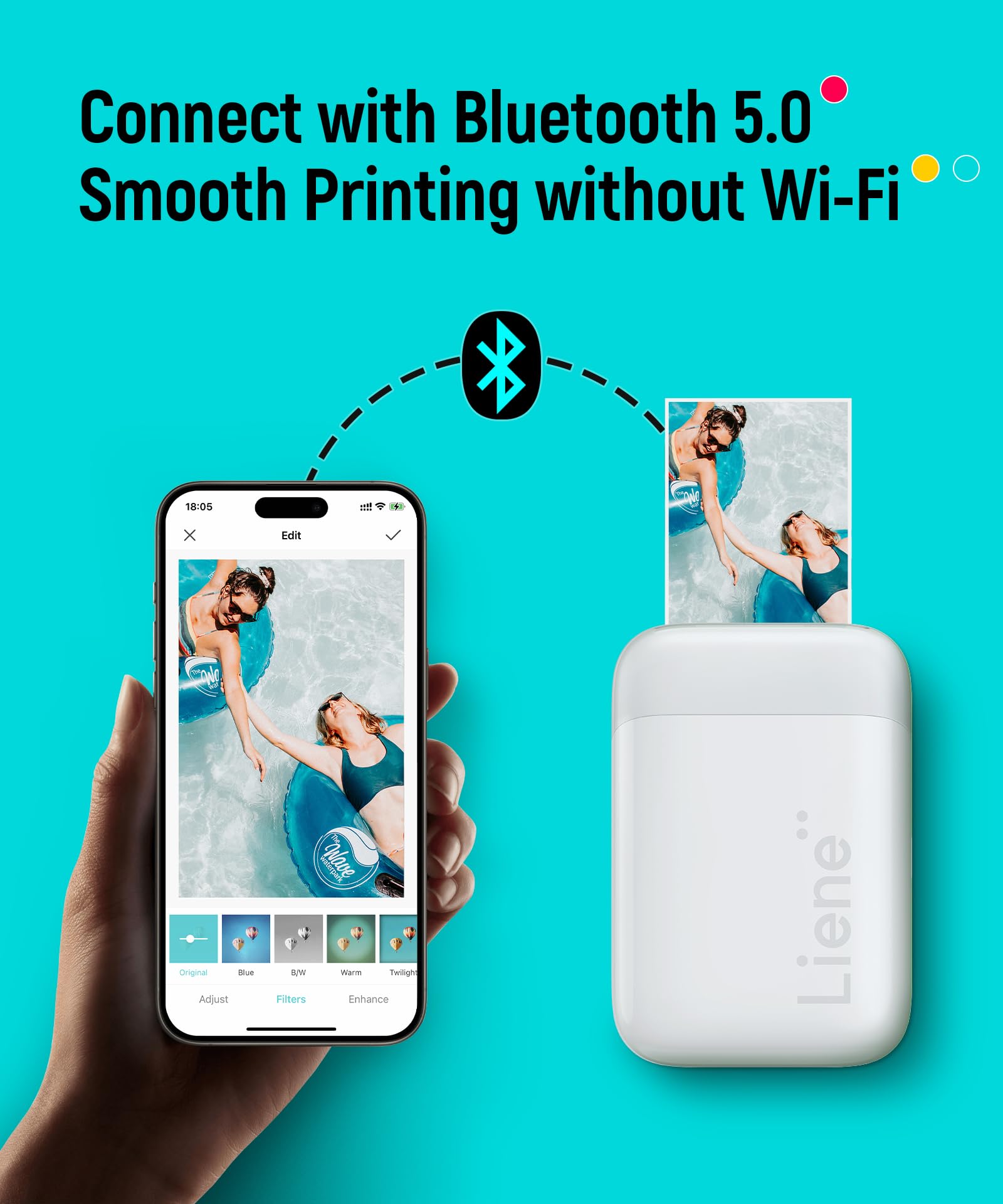 Liene 2x3” Photo Printer, Mini Instant Portable Photo Printer Bundle w/ 50 Zink Adhesive Paper, Bluetooth 5.0, Compatible w/iOS & Android, Small Picture Printer for iPhone, Smartphone, White