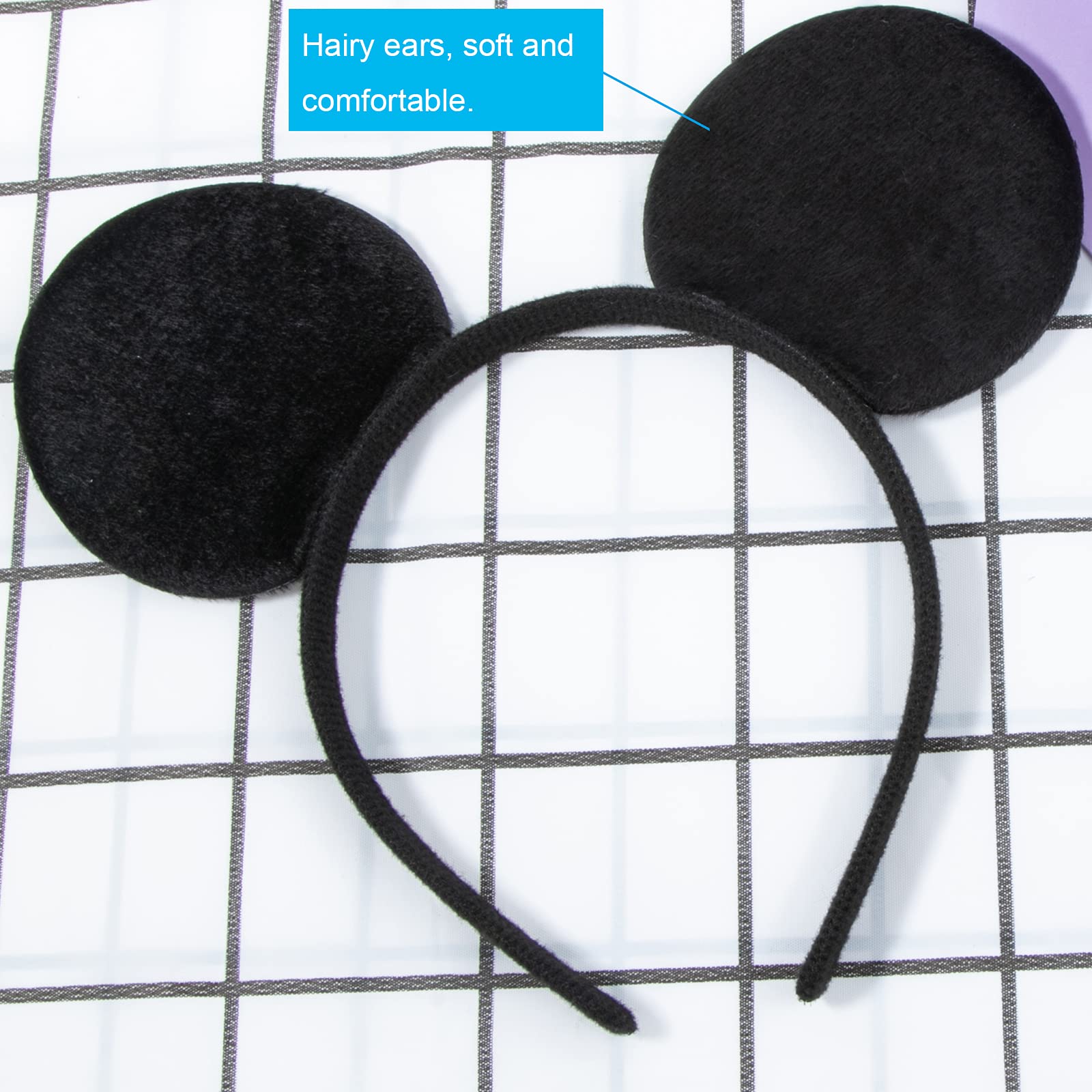 CHuangQi 12pcs Mouse Ears Solid Black and Red Bow Headband for Boys and Girls Birthday Party Celebration or Event
