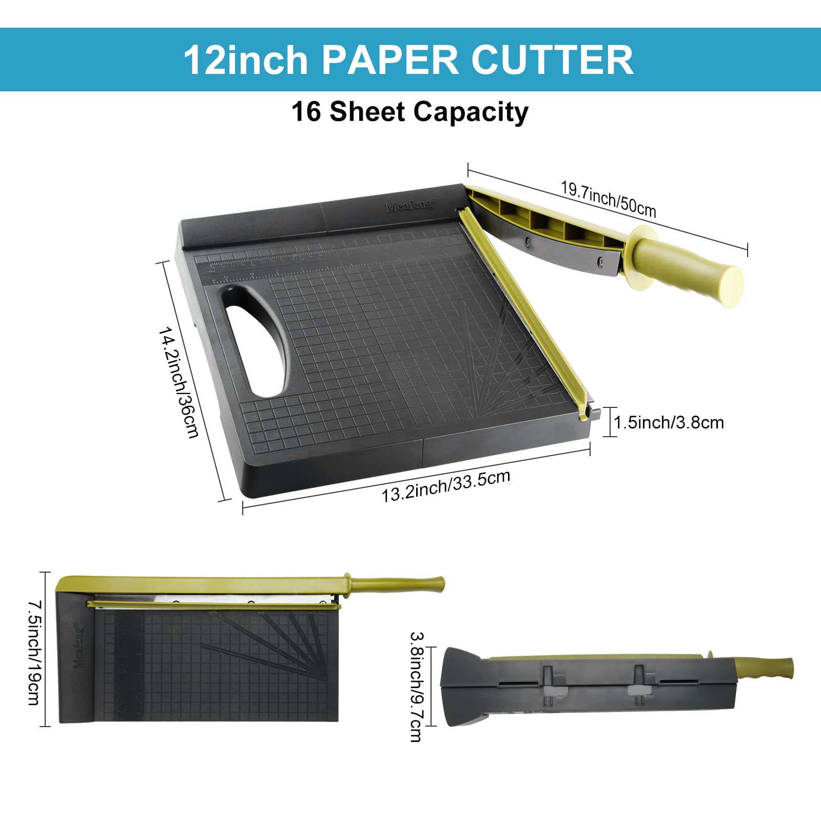 Meafeng A4 Paper Trimmer, Foldable Guillotine Paper Cutter with Hand-held, 12 inch Cut Length, 16 Sheets Capacity, for Scrapbooking Crafts Photo & Label