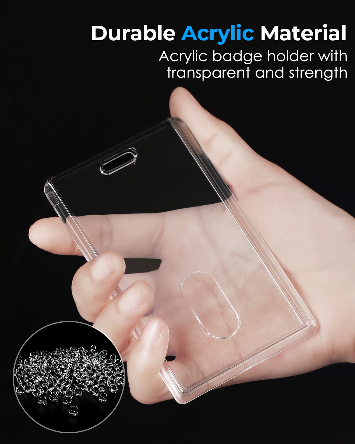 KTRIO 2 Pack Heavy Duty Badge Holder, Clear Acrylic ID Card Holder with Easy Access Thumb Hole, Hard Plastic ID Badge Holder for Student, Nurse and Office - Vertical