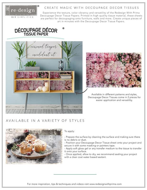 Prima Re-Design Decoupage Decor Tissue Paper 19"x30"-Dark Damask-REDTP-47704 Redesign Décor' Easter Day Decorations St. Patrick's Day,Easter Decorations,Great Mother Gifts