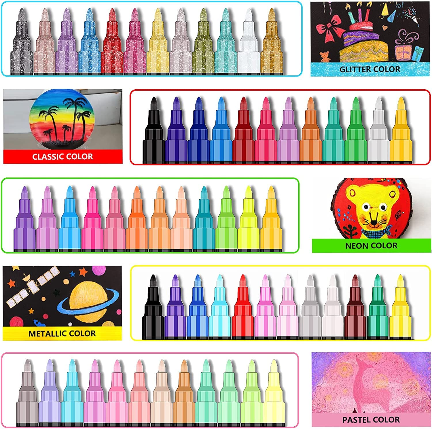 RESTLY Acrylic Paint Pens, 60 Colors Acrylic Paint Marker, 0.7mm Extra Fine Paint Pens for Canvas, Rock Painting, Wood, Glass, Metal, Ceramic, stone