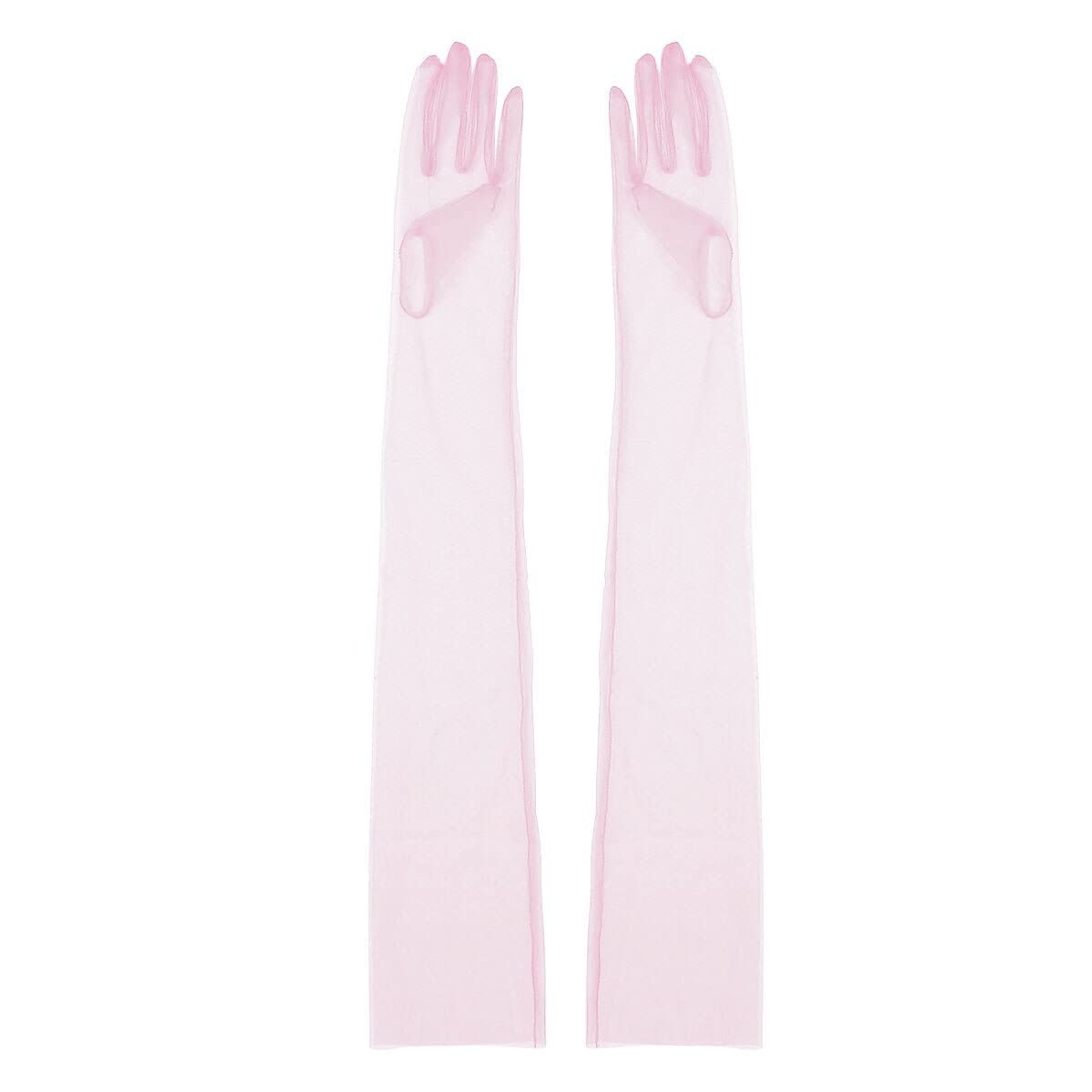 Howriis Women's Long Sheer Tulle Wedding Bridal Gloves Solid Color Elbow Length Opera Party Gloves (Pink, One Size)