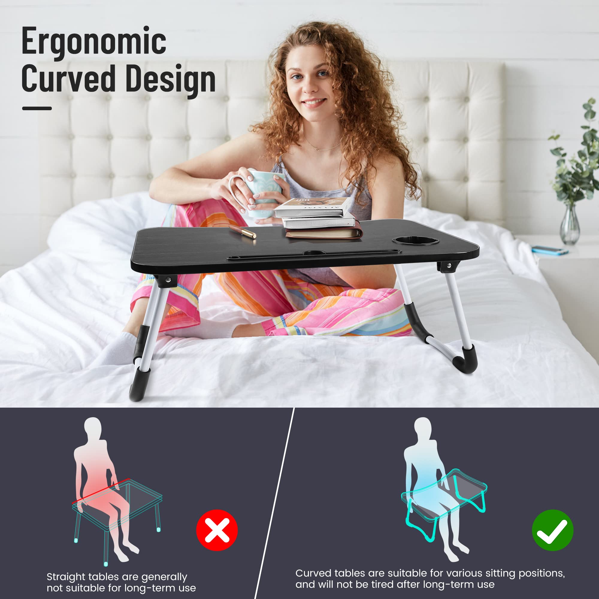 Laptop Desk, Astoryou Portable Laptop Bed Tray Table Bed Desk with Foldable Legs & Cup Slot for Eating, Working, Reading, Watching Movie on Bed Couch Sofa (Black)