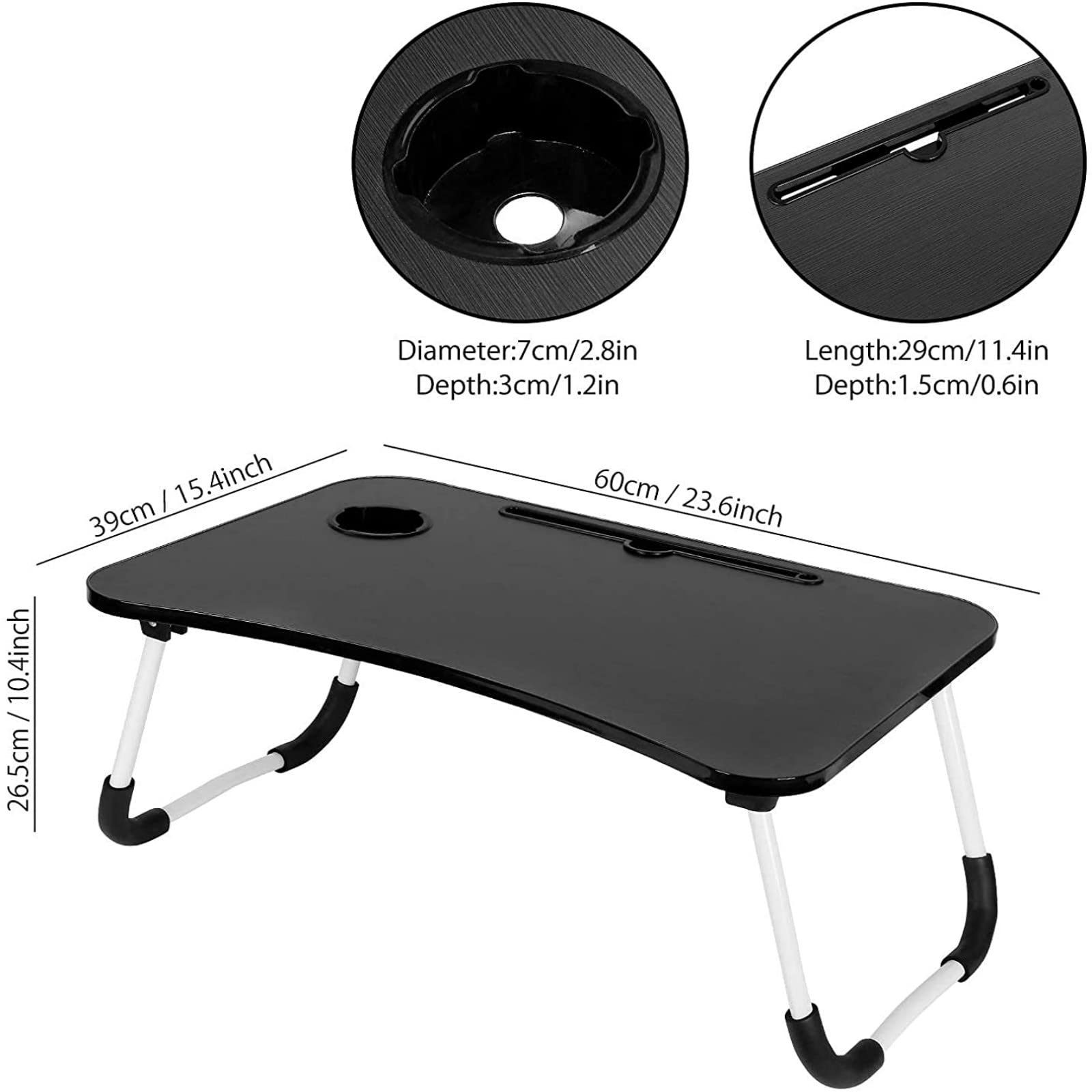 Laptop Desk, Astoryou Portable Laptop Bed Tray Table Bed Desk with Foldable Legs & Cup Slot for Eating, Working, Reading, Watching Movie on Bed Couch Sofa (Black)