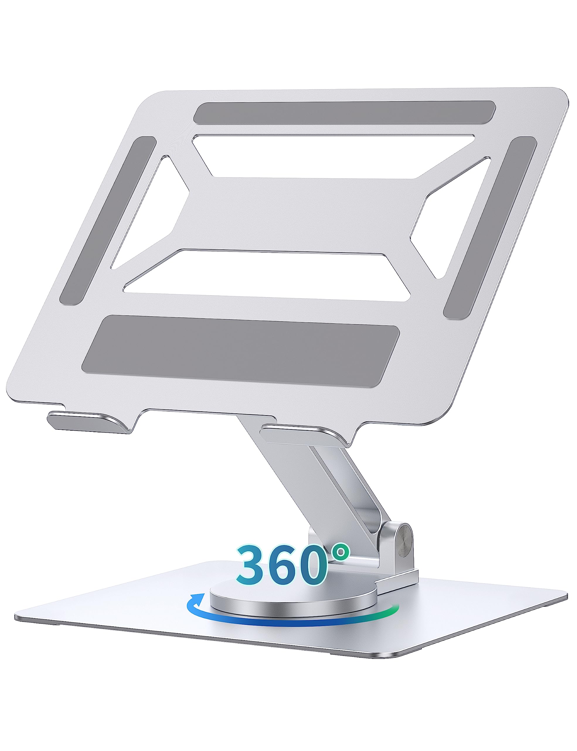 SOUNDANCE Adjustable Laptop Stand with 360° Rotating Heavy Base, Ergonomic Laptop Riser for Desk, Stable Laptop Holder for Collaborative Working, Suit for 10-15.6" PC Computer, Single Shaft, Silver