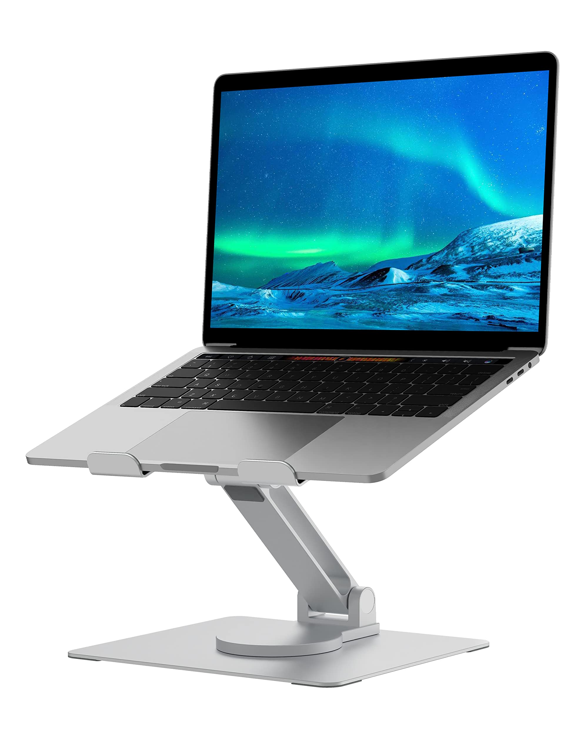 SOUNDANCE Adjustable Laptop Stand with 360° Rotating Heavy Base, Ergonomic Laptop Riser for Desk, Stable Laptop Holder for Collaborative Working, Suit for 10-15.6" PC Computer, Single Shaft, Silver