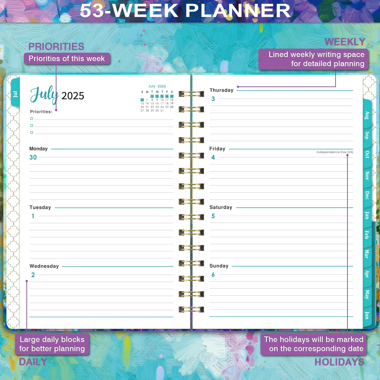 Planner 2023-2024 - Jul.2023 - Jun.2024, 2023-2024 Planner, Academic Planner 2023-2024, 2023-2024 Planner Weekly & Monthly with Tabs, 6.3" x 8.4", Hardcover + Back Pocket + Twin-Wire Binding, Daily Organizer - Oil Painting