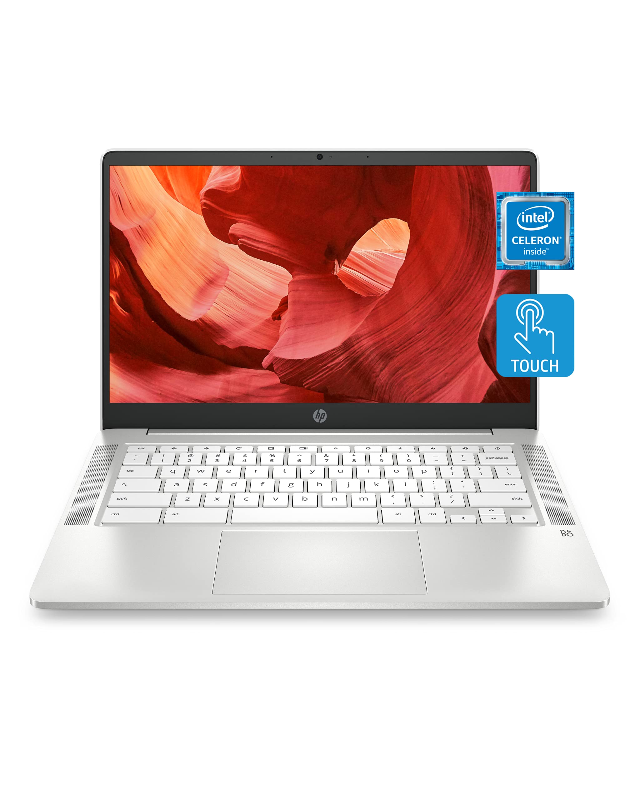 HP Chromebook 14 Laptop, Intel Celeron Processor, 4 GB RAM, 32 GB eMMC, 14” HD (1366 x 768) Touchscreen, Chrome OS, Webcam & Dual Mics, Work, Entertainment, Long Battery Life (14a-na0140nr, 2021)
