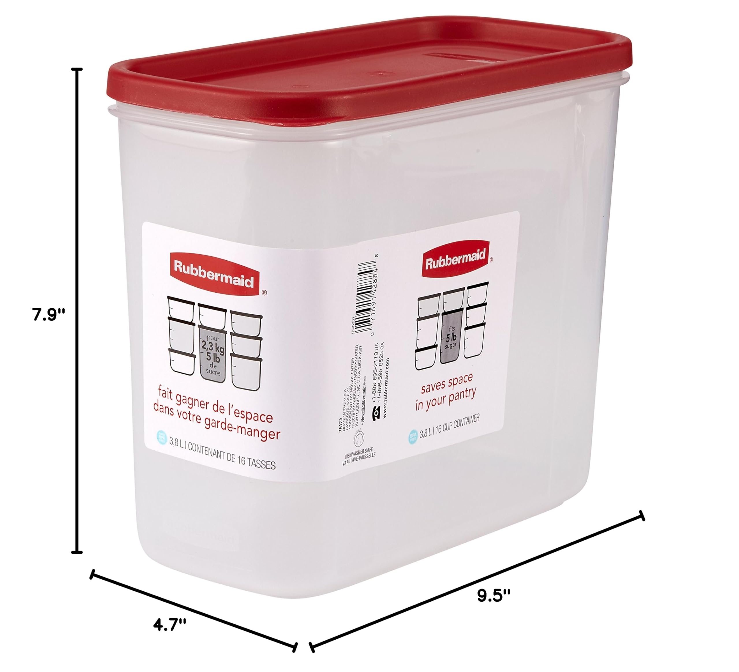Rubbermaid 16-Cup 16C Dry Food Container, Clear