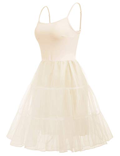 GRACE KARIN Women's Spaghetti Strap Petticoat A-Line Midi Tutu Tulle Prom Dresses for Party (Champagne,XL)