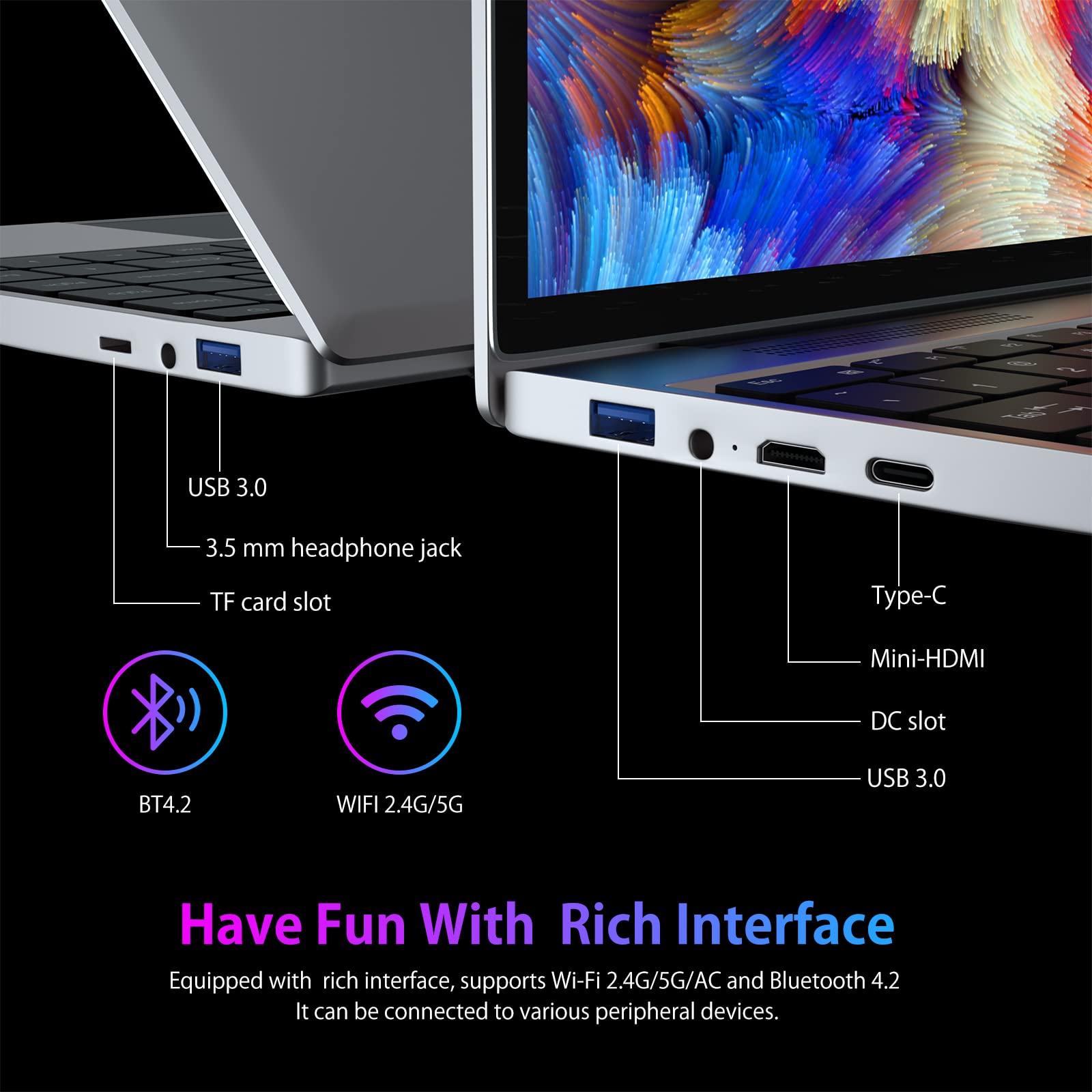 Windows 10 Laptop,13.5 Inch Pentium J3710 Quad core, 4GB RAM+128GB SSD, Thin & Light Notebook PC,3000x2000 3K Panel, 5G+AC WiFi, All-Metal Body, Backlit Keyboard, Finger Print, WPS,HDMI, Gray