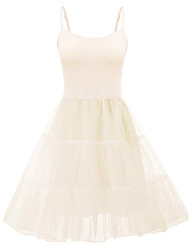 GRACE KARIN Women's Spaghetti Strap Petticoat A-Line Midi Tutu Tulle Prom Dresses for Party (Champagne,XL)