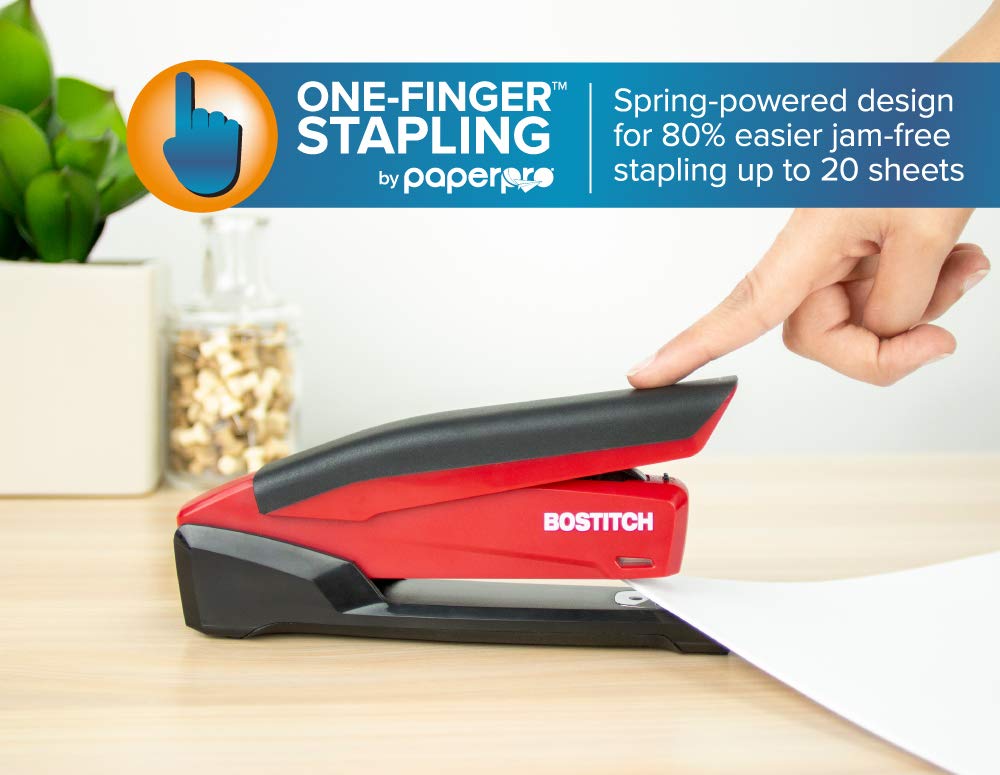 Bostitch inPower Spring-Powered Desktop Stapler, Easy Stapling Technology, Red