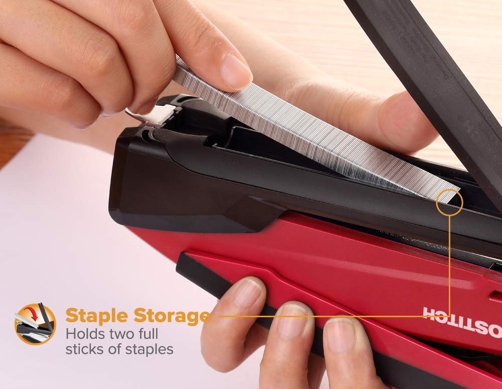 Bostitch inPower Spring-Powered Desktop Stapler, Easy Stapling Technology, Red