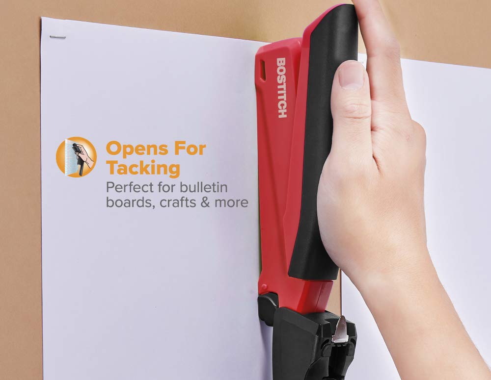 Bostitch inPower Spring-Powered Desktop Stapler, Easy Stapling Technology, Red
