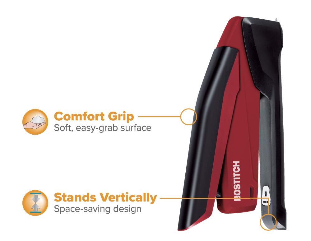 Bostitch inPower Spring-Powered Desktop Stapler, Easy Stapling Technology, Red