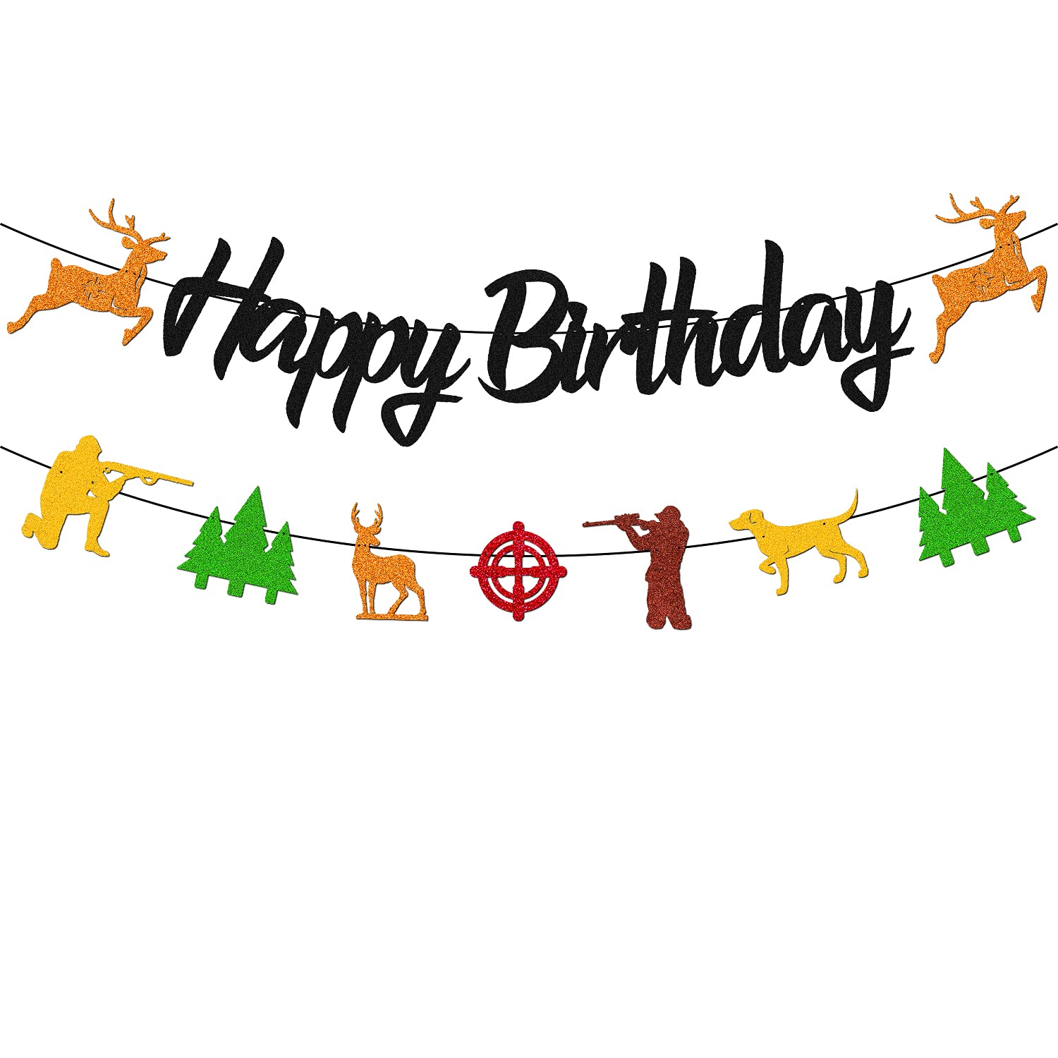 Ohiviaaa Deer Hunting Banner Gone Hunting Hunter Camping Themed for Kids Boy Girl Men Happy Birthday Party Supplies Black Glitter Decorations