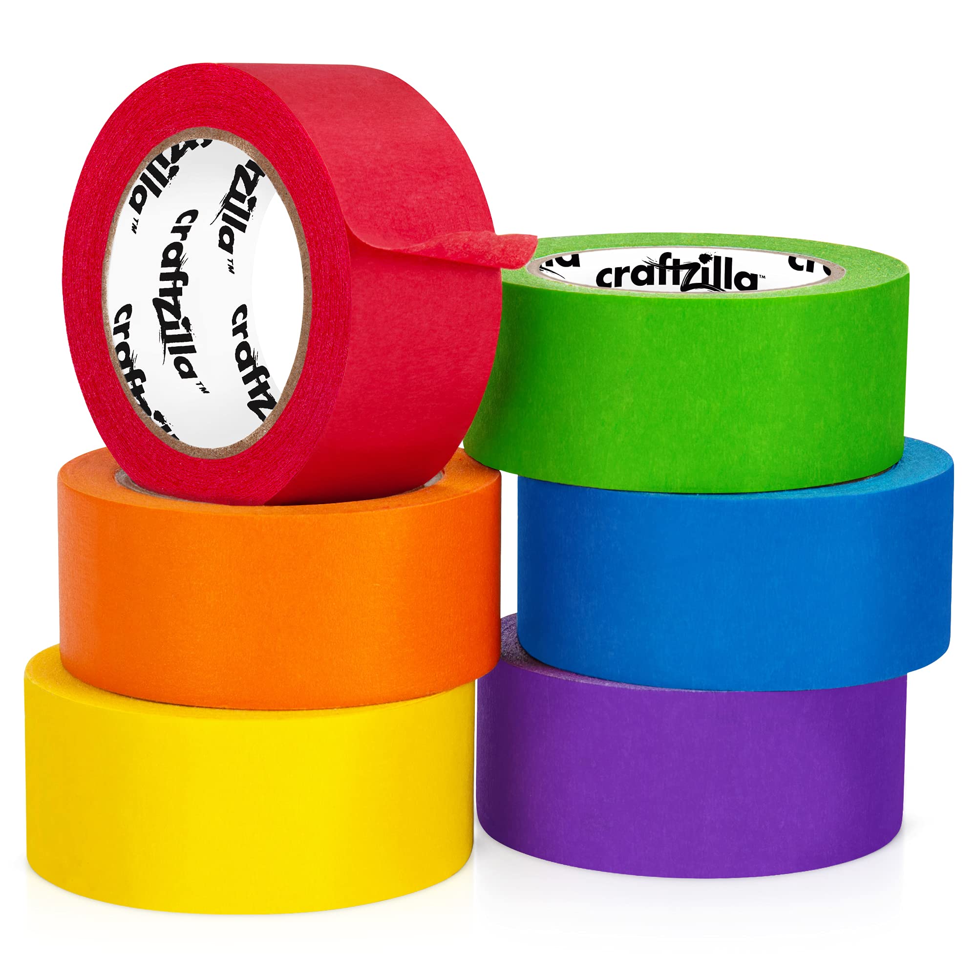 Craftzilla Colored Masking Tape â 6 Roll Multi Pack â 180 Feet x 1 Inch of Colorful Craft Tape â Vibrant Rainbow Colored Painters Tape â Great for Arts & Crafts, Labeling and Color-Coding