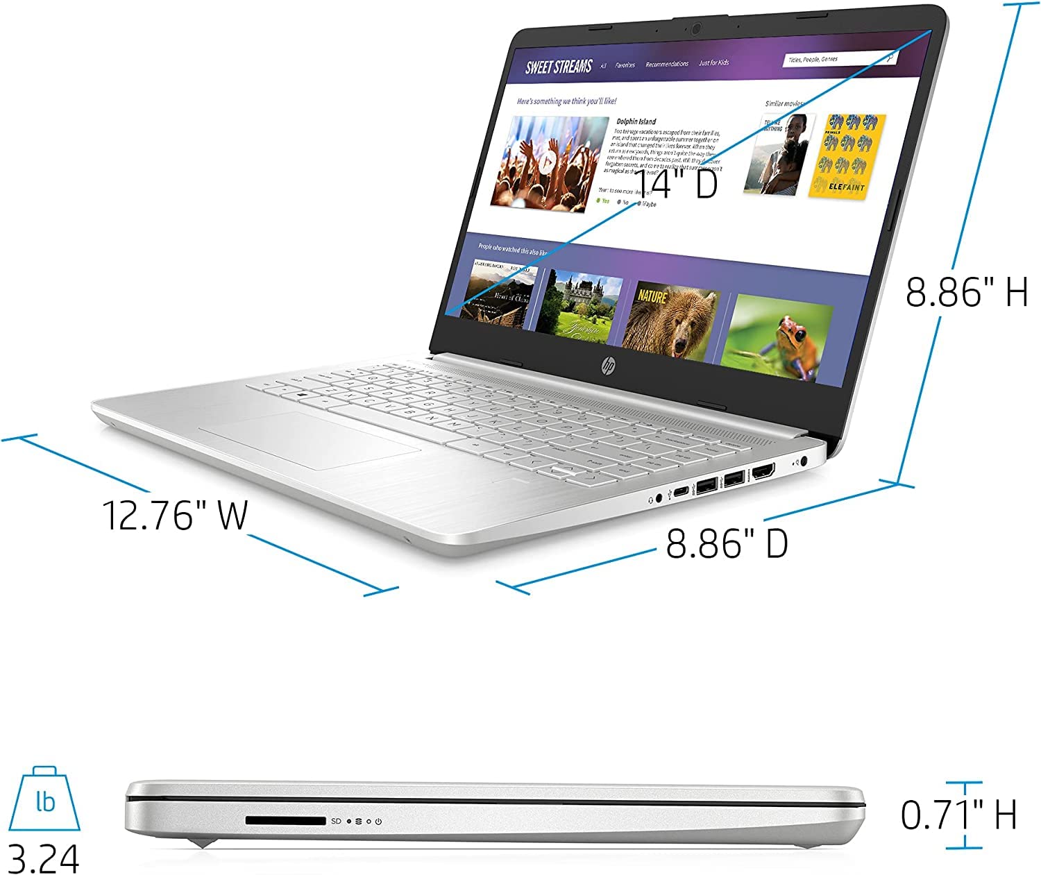 HP 14-dq2055wm Laptop, Intel Core i3-1115G4, 4 GB RAM, 256 GB SSD, Bluetooth and Wi-Fi, Windows 10 Home S (Renewed)