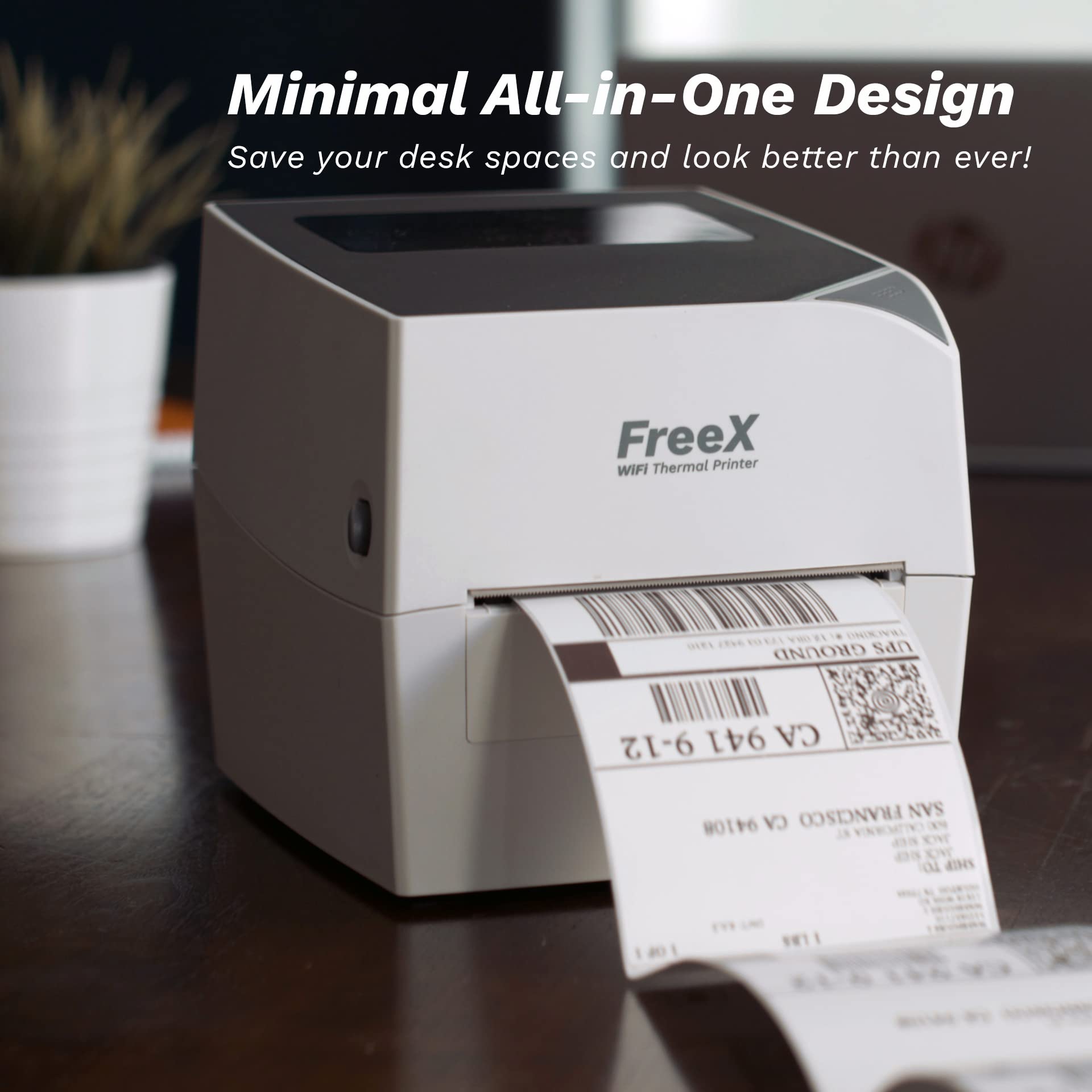 FreeX WiFi SuperRoll Thermal Printer for 4x6 Shipping Labels | White, Wireless Shipping Labels Printer | Works with Zebra, Brother, Dymo Labelwriter 4XL, Rollo, Munbyn, MFlabel, Comer, Polono Labels