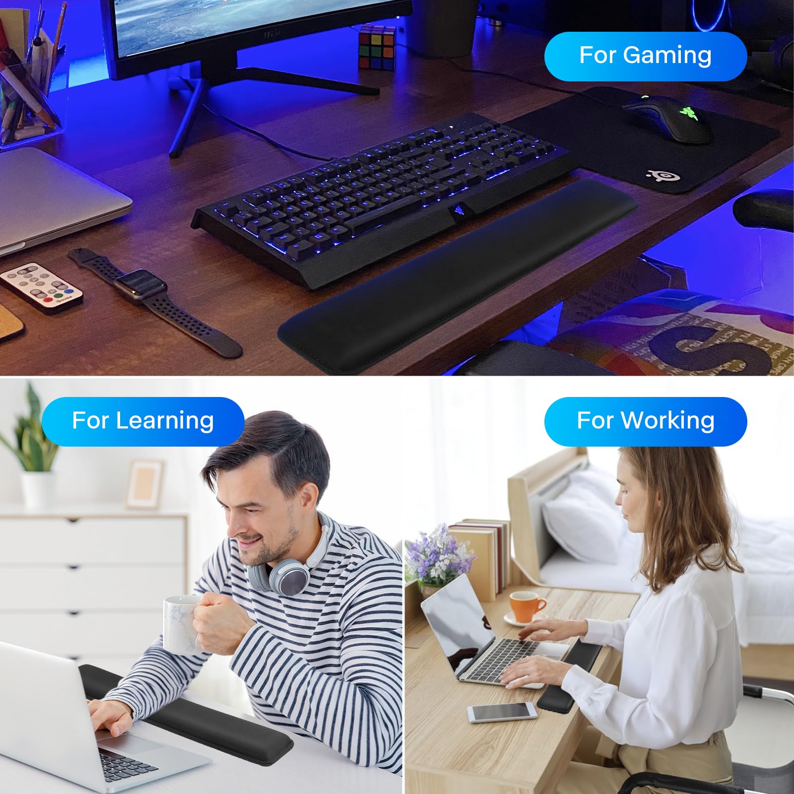 Keyboard Wrist Rest + Mouse Pad + Mouse Wrist Rest Support Set, Memory Foam, Easy Typing Pain Relief, 3Pcs Keyboard Mouse Pad Set for Computer, Laptop, Home & Office (SKK-330)