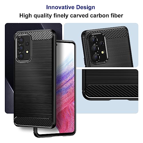 Qiinogow Case Compatible with Samsung Galaxy A53 5G, Slim Fit Phone Cover with Shock-Absorption, Carbon Fiber TPU Rubber Protective Case, Black