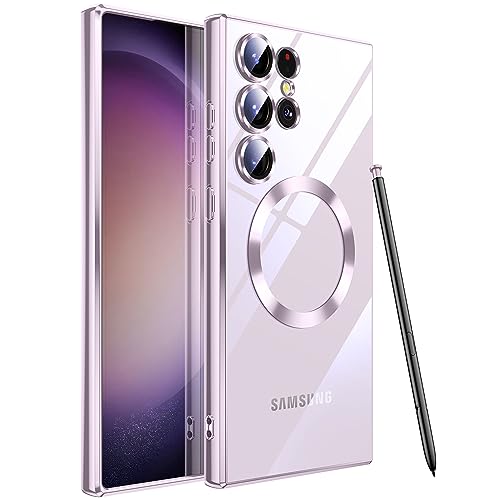 JUESHITUO for Samsung Galaxy S23 Ultra Case, [Full Camera Cover Protection] [Compatible with MagSafe] Magnetic Metallic Glossy Clear Luxury Soft Case for Galaxy S23 Ultra 5G 6.8 inch -Lavender Purple