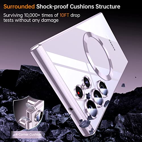 JUESHITUO for Samsung Galaxy S23 Ultra Case, [Full Camera Cover Protection] [Compatible with MagSafe] Magnetic Metallic Glossy Clear Luxury Soft Case for Galaxy S23 Ultra 5G 6.8 inch -Lavender Purple