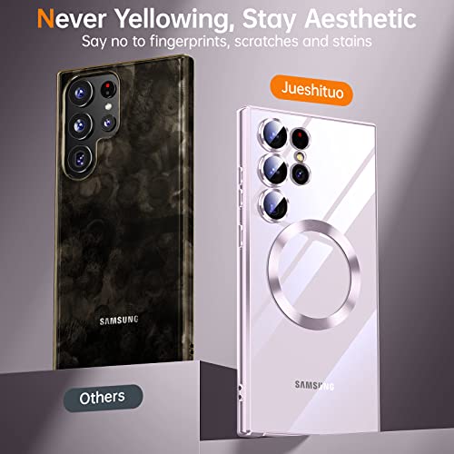 JUESHITUO for Samsung Galaxy S23 Ultra Case, [Full Camera Cover Protection] [Compatible with MagSafe] Magnetic Metallic Glossy Clear Luxury Soft Case for Galaxy S23 Ultra 5G 6.8 inch -Lavender Purple