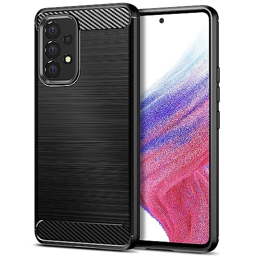 Qiinogow Case Compatible with Samsung Galaxy A53 5G, Slim Fit Phone Cover with Shock-Absorption, Carbon Fiber TPU Rubber Protective Case, Black
