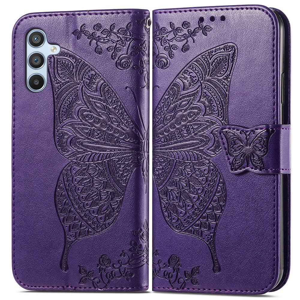 KRHGEIK for Samsung Galaxy A54 5G Case Wallet,Women Flip Folio Cover with Butterfly Emboss PU Leather Stand Credit Card Holders Slots Wrist Strap Protective Phone Cases (Purple)