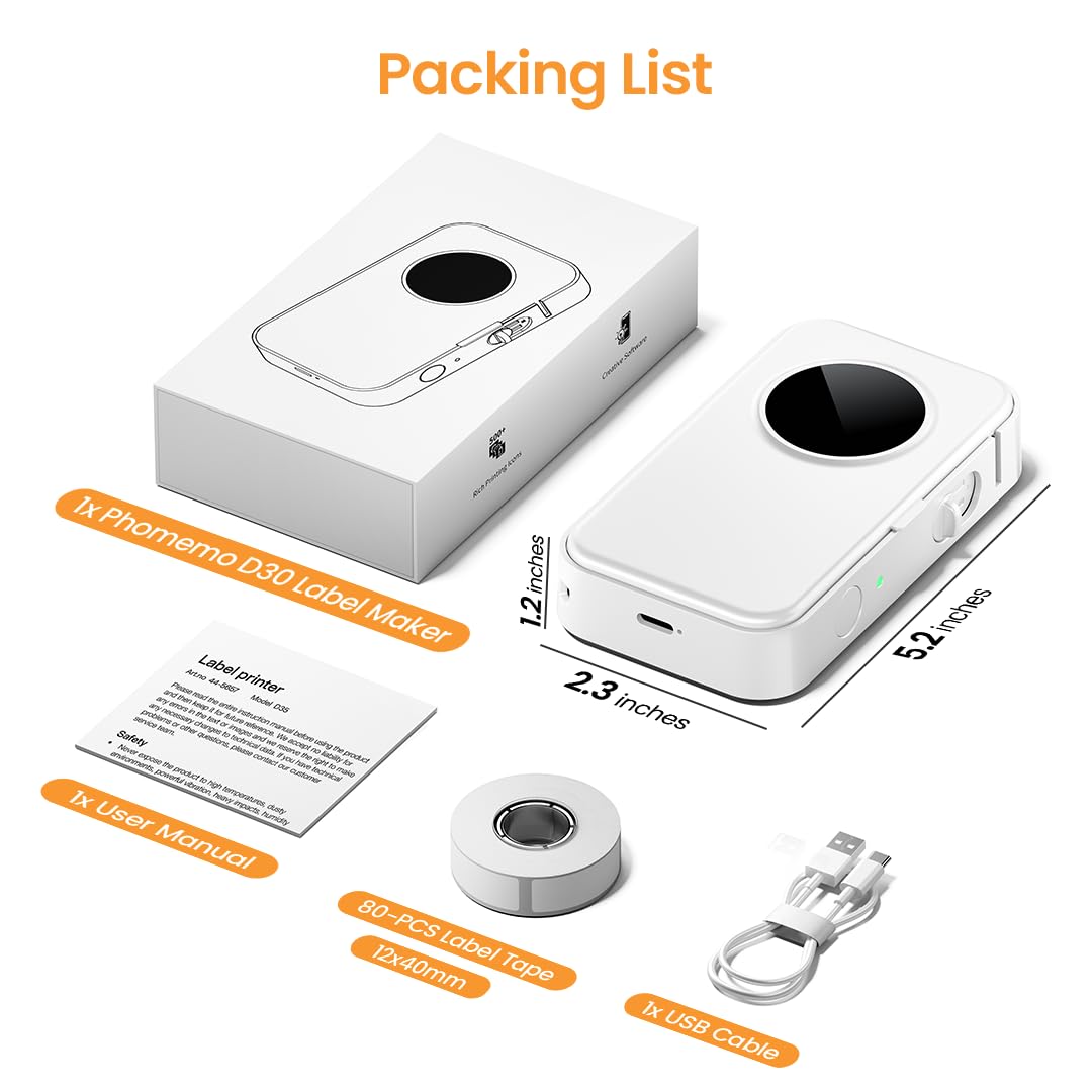 Phomemo Label Maker Machine with Tape, D35 Wireless Bluetooth Labels Maker Portable Mini Label Printer, Easy to Use with Smartphone Small Sticker Labeler Multiple Templates for Home Office organizing