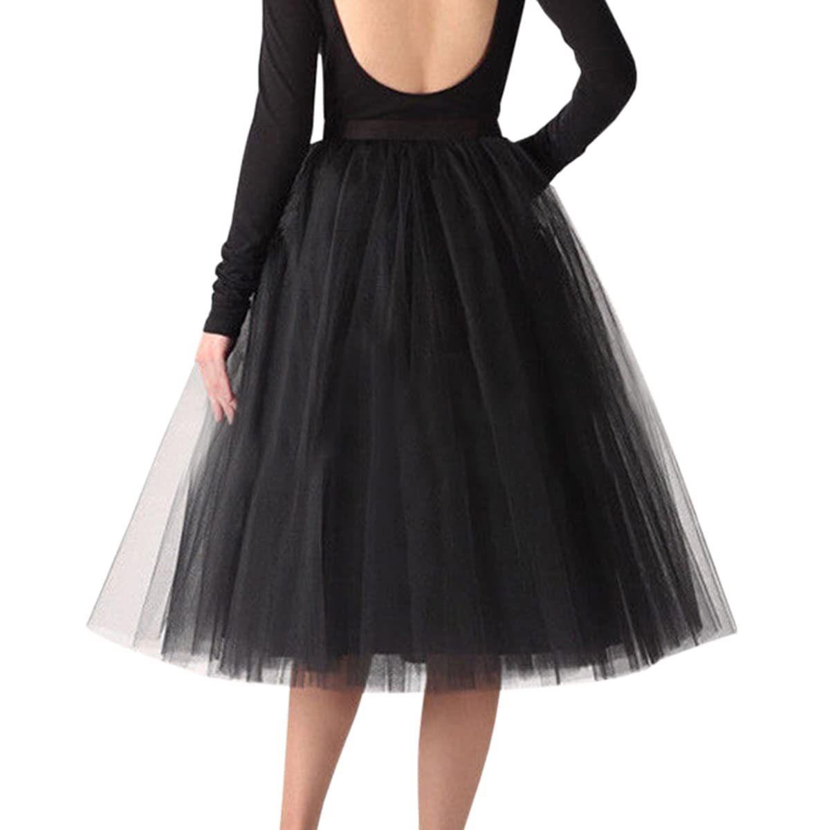 WDPL Women's A Line Short Knee Length Tutu Tulle Prom Party Skirt Large Black