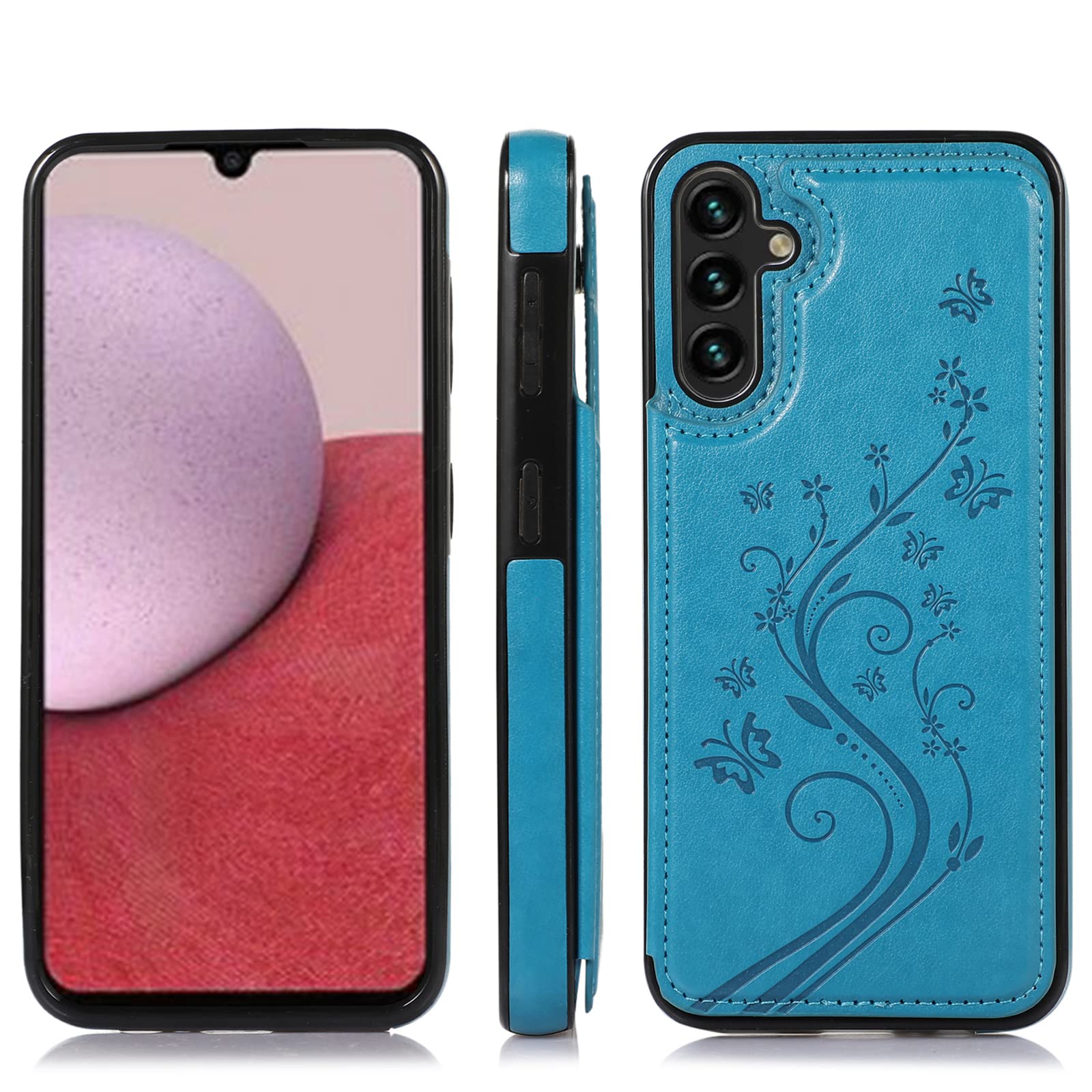Asuwish Phone Case for Samsung Galaxy A14 5G with Tempered Glass Screen Protector Card Holder Wallet Cover Stand Flip Leather Cell Accessories Glaxay M14 A 14 4G 14A 14M G5 Cases Women Men Blue