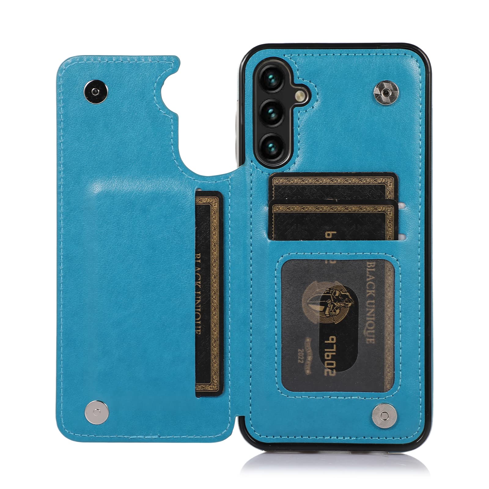 Asuwish Phone Case for Samsung Galaxy A14 5G with Tempered Glass Screen Protector Card Holder Wallet Cover Stand Flip Leather Cell Accessories Glaxay M14 A 14 4G 14A 14M G5 Cases Women Men Blue