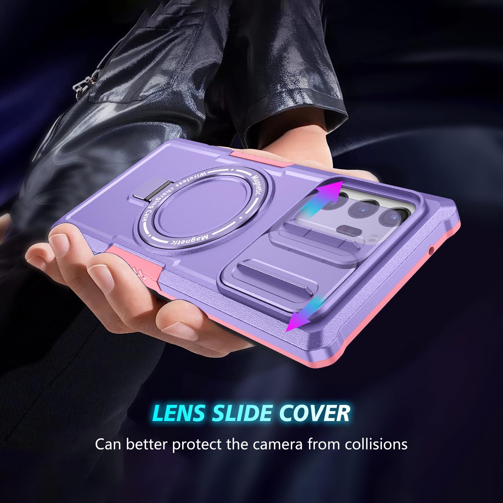 FRLMOOES Magnetic for Samsung Galaxy Note 20 Ultra Case Compatible with MagSafe & Wireless Charging Grade Drop Protection with Invisible Stand&Camera Protection,with Screen Protector Shockproof Purple