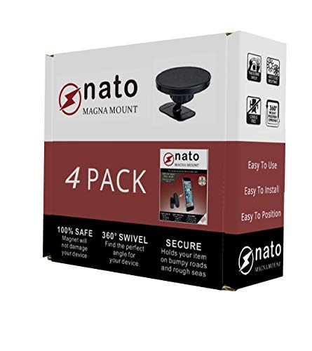 Nato Magna Mount Original [4 Pack] Universal Magnetic Cell Phone Mount for use on Any Cell Phones or Tablet - iPhone X 8 7s 6s Plus 5s Samsung Galaxy S8 Edge S7 S6 Note 5 Note 4 - 360 Degree Swivel