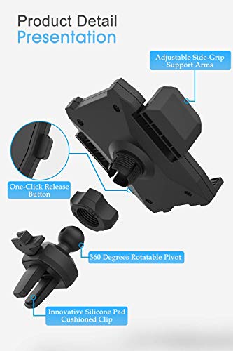 KOMOI Cell Phone Holder for Car, Universal Car Air Vent Mount with Adjustable Compatible with iPhone 11 Pro Max XS XS Max XR X 8 8+ 7 7+ SE 6s 6+ 6 5s Samsung Galaxy S10 S9 S8 S7 and More (Dark Grey)