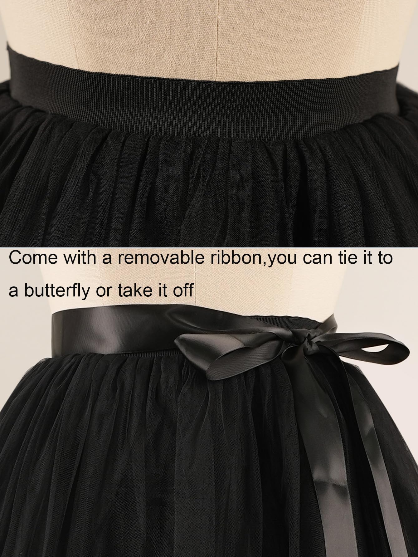 EllieHouse A Line Long Maxi Bridesmaid Tulle Skirt for Wedding Evening Party P68 Black L