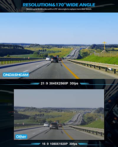 ONDASHCAM 4K Dash Cam with 3.5" LCD Display, 2160P UHD Car Camera Built in WiFi & GPS with Night Vision, G-Sensor, WDR, 170°Wide Angle & Parking Monitor (32GB Micro SD Card Included)