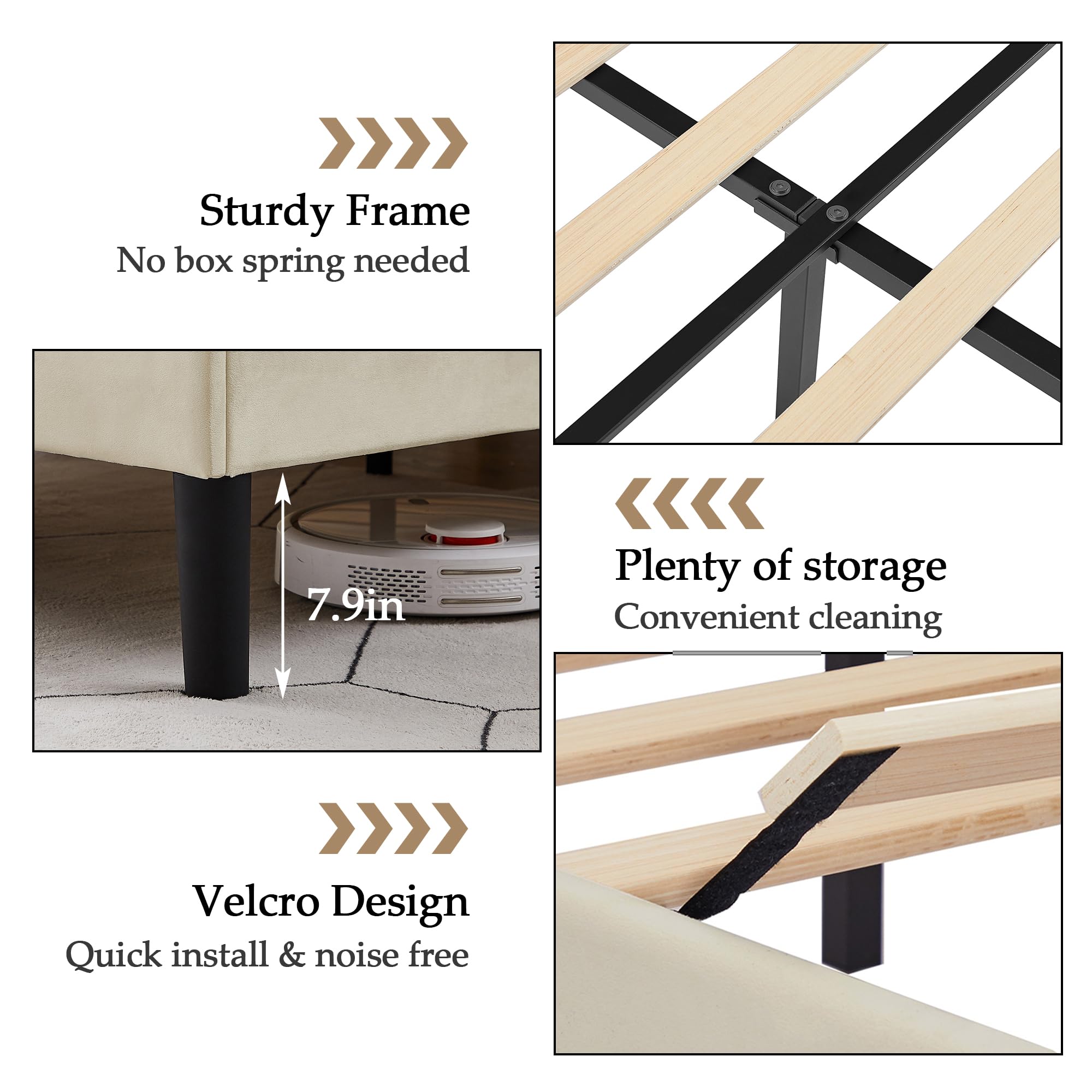 VECELO Twin Bed Frame Platform Bed Frame with Upholstered Headboard, Strong Frame and Wooden Slats Support, Strong Weight Capacity, Non-Slip and Noise-Free, Easy Assembly,Beige